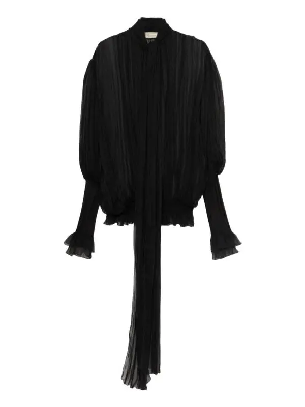 Blumarine Pleated Silk Chiffon Blouse - Black