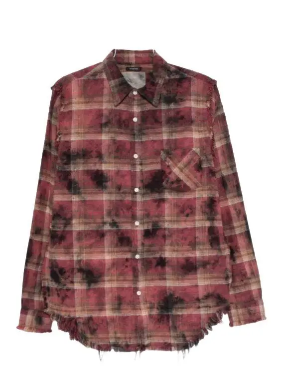 R13 Distressed Effect Fringed Shirt - Red