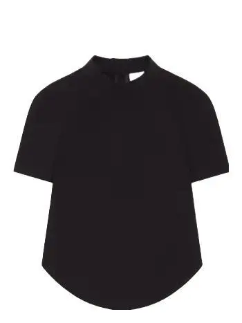 COURREGES Short-sleeve Wool Crepe Mockneck Top - Black