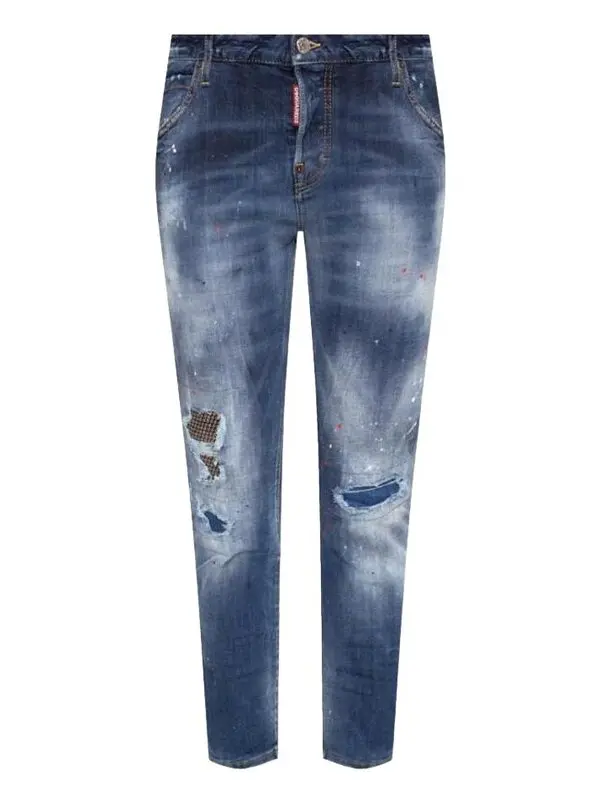 Dsquared2 Distressed Paint Splash Cropped Jeans - Blue
