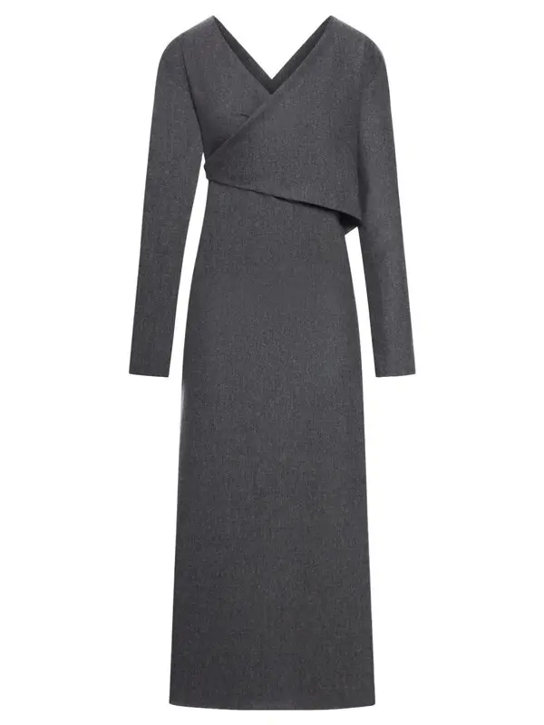 Khaite Aubrey Dress Long Sleeve V-neck Asymmetrical Design - Storm