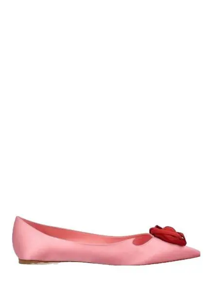 ROGER VIVIER Pointed Toe Satin Ballet Flats With Rose Detailing - Pink