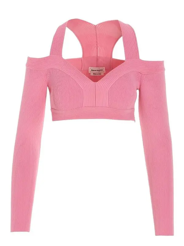 Alexander McQueen Cropped Ribbed Cut-out Top - Pink