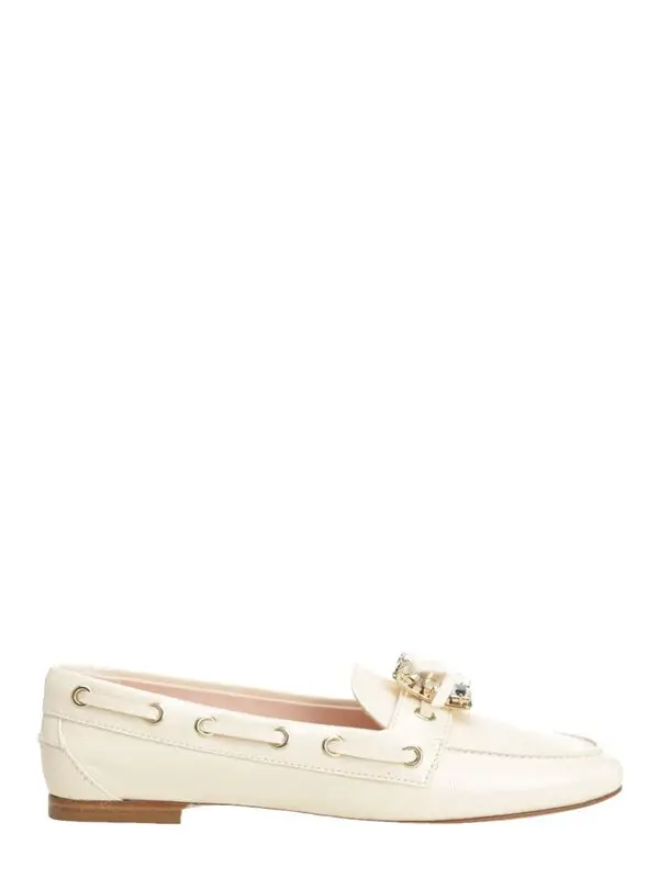 ROGER VIVIER Très Vivier Boat Loafers With Crystal Embellishments - Cream