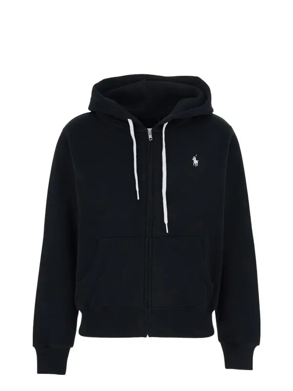 Polo Ralph Lauren Logo Embroidered Zip-up Hoodie - Black
