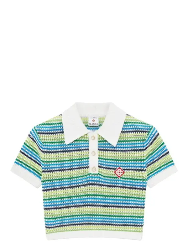 Casablanca Striped Short Sleeve Polo Shirt - Green