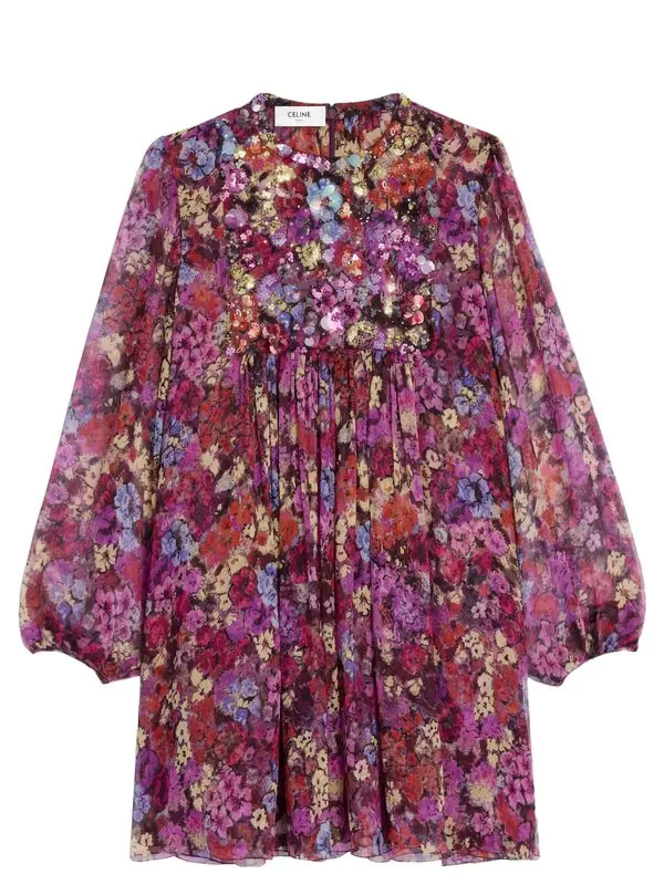 Celine Embroidered Silk Crepon Mini Dress - Red