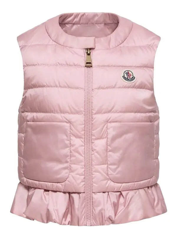 Moncler Latife Quilted Vest With Ruffled Hem - Pink