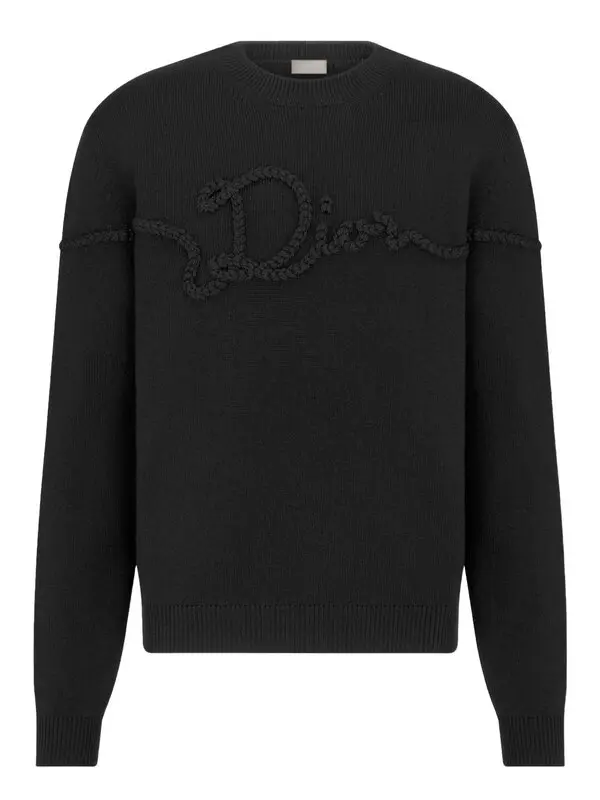 Dior Ribbon Logo Crew Neck Sweater - Black