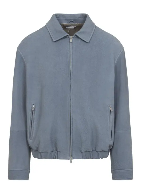 Brunello Cucinelli Leather Bomber Jacket - Blue