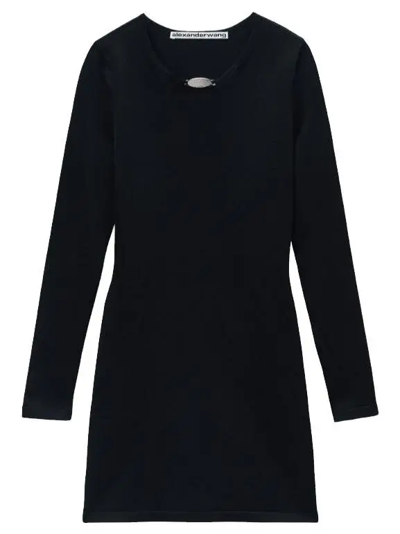 Alexander Wang V-neck Metal Logo Mini Dress - Black