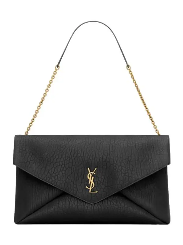 Saint Laurent Cassandre Xxl Envelope Pouch On Chain In Lambskin - Black