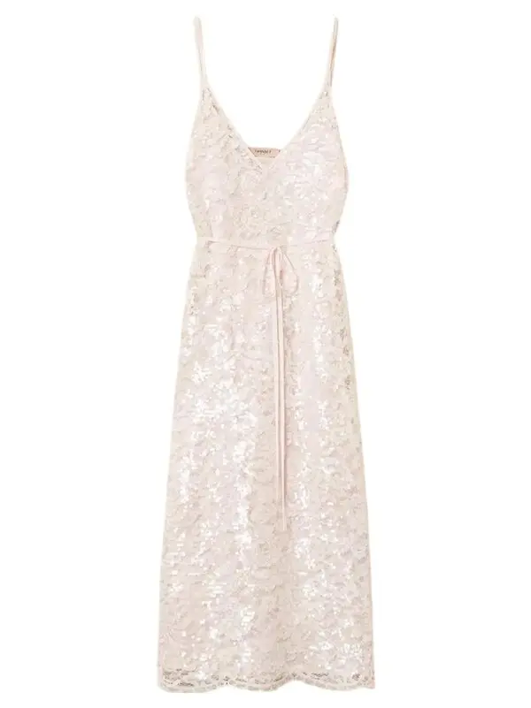 TWINSET Sequined Lace Midi Dress - White