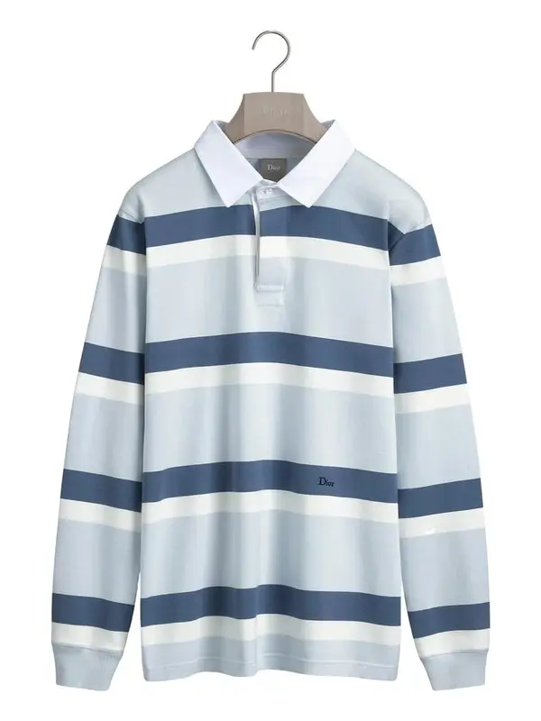 Dior Striped Long Sleeve Polo Shirt - White