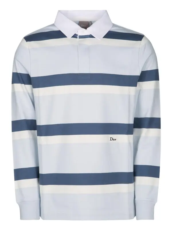 Dior Striped Long Sleeve Polo Shirt - White