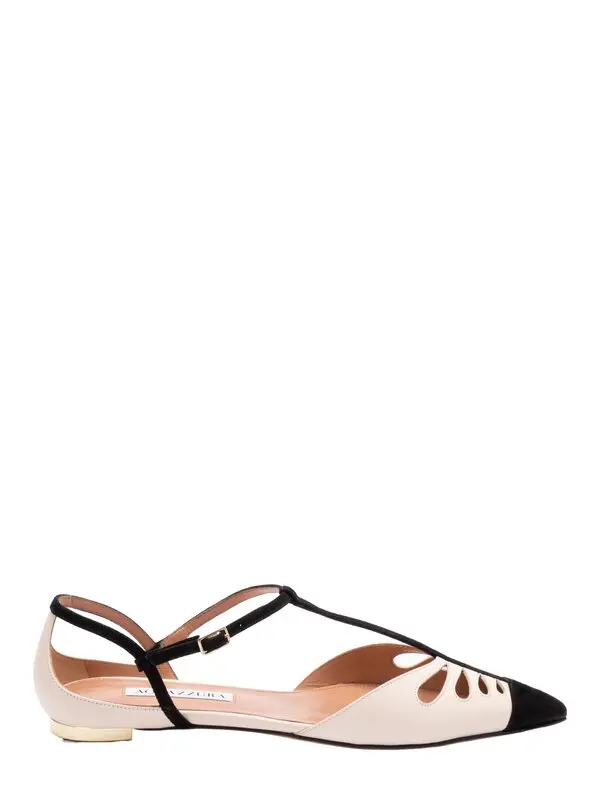 AQUAZZURA Buckled Cut-out Ballet Flats - Latte/black