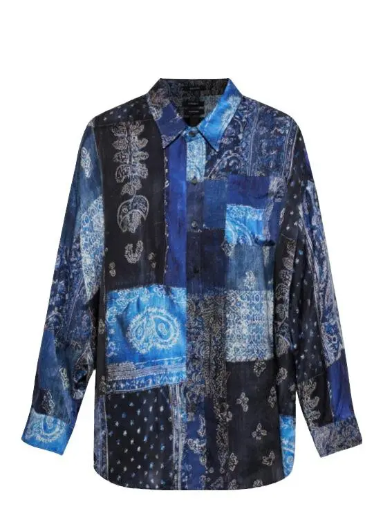 R13 Long Sleeve Collared Printed Shirt - Blue