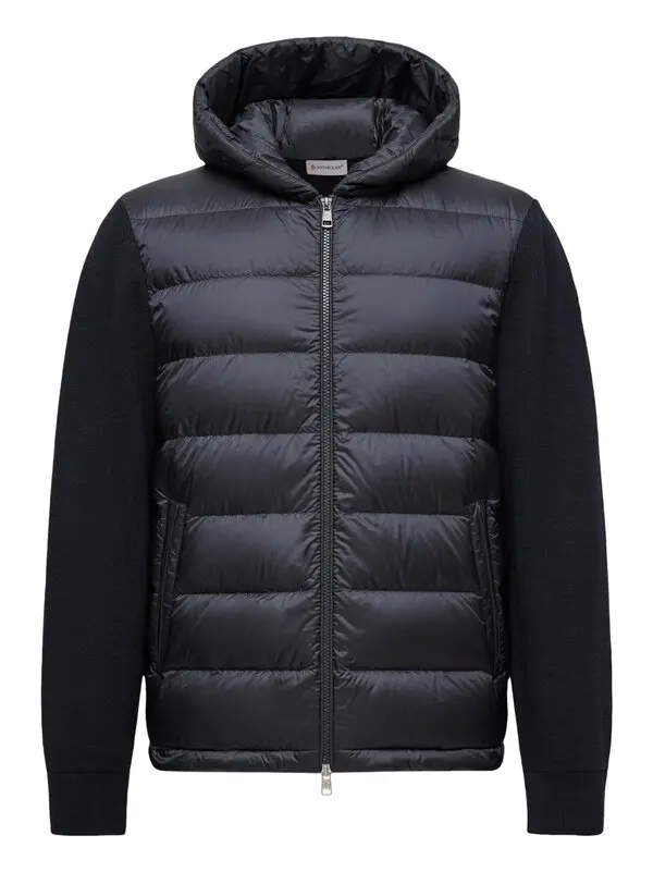 Moncler Panelled Zip-up Hooded Cardigan - Midnight Blue