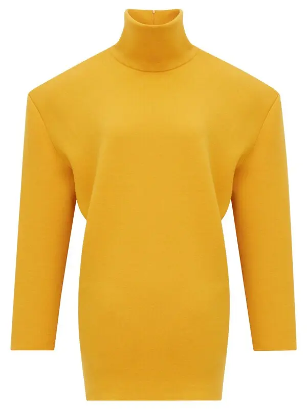 Saint Laurent High Neck Knitted Boxy Dress - Turmeric
