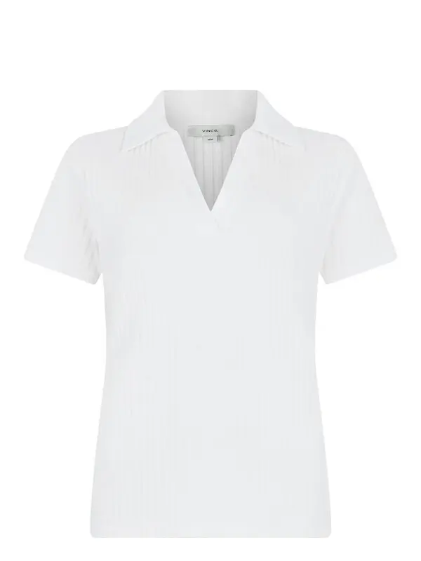 Vince Ribbed Knit Collared Polo Top - White