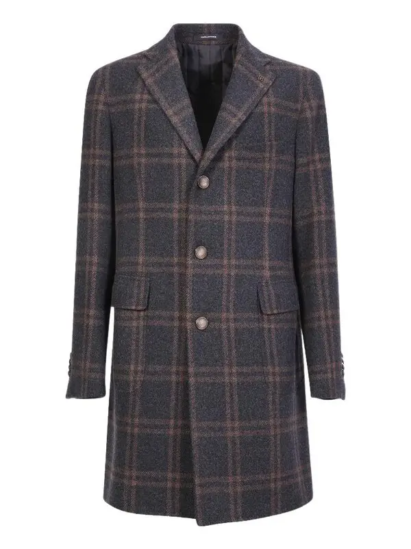 Tagliatore Windowpane Wool Coat - Black