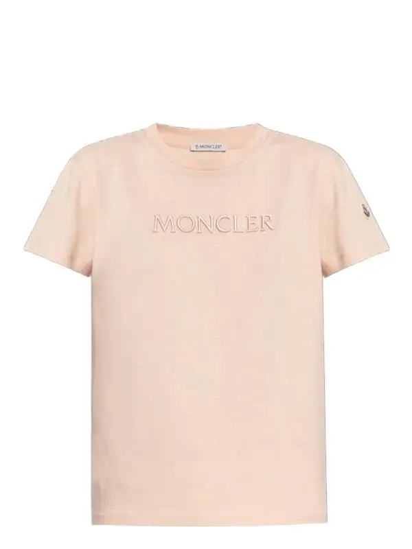 Moncler Logo Embroidered Crewneck T-shirt - Light Pink