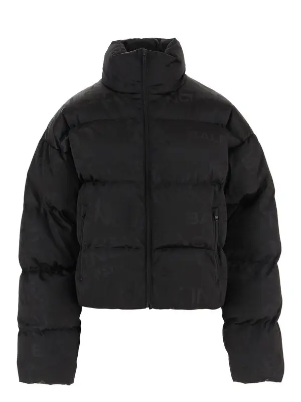 Balenciaga Cropped Puffer Jacket With Logo Detail - Black