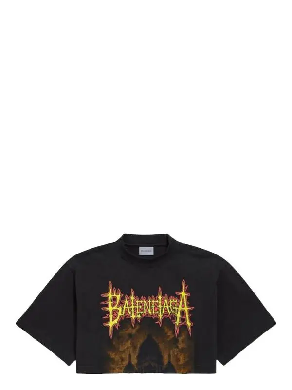 Balenciaga Artwork Printed Cropped T-shirt - Black