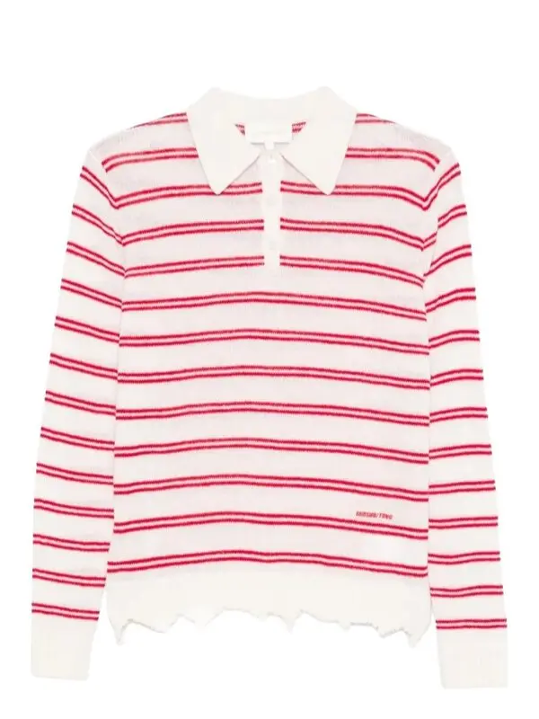 SHUSHU/TONG Striped Knit Polo Shirt - White