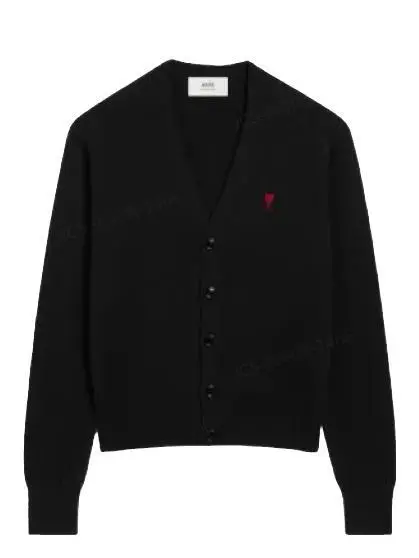 Ami Logo Embroidered V-neck Cardigan - Black