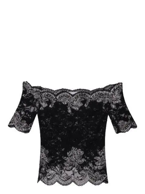 Rabanne Scalloped Lace Studded Off-the-shoulder Top - Black