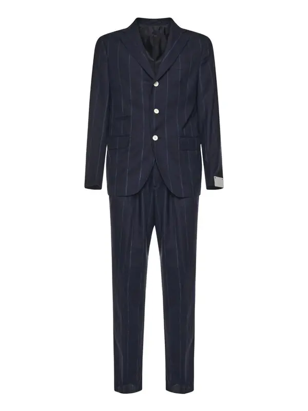 Eleventy Single-breasted Striped Suit Set - Black