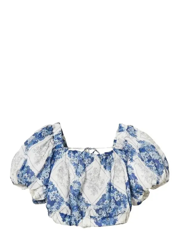 TWINSET Floral Puff-sleeve Cropped Top - No