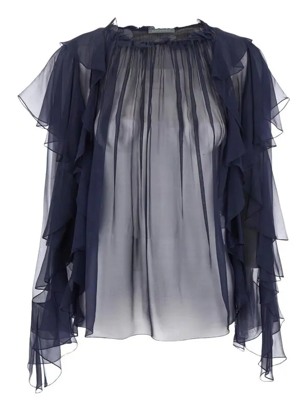 Alberta Ferretti Sheer Pleated Blouse - Black