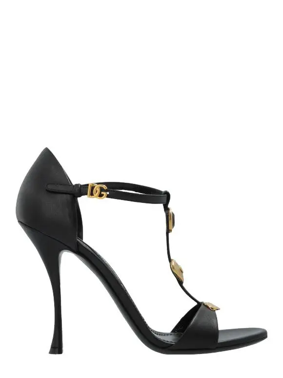 Dolce & Gabbana Dg Logo Plaque Stiletto Sandals - Black