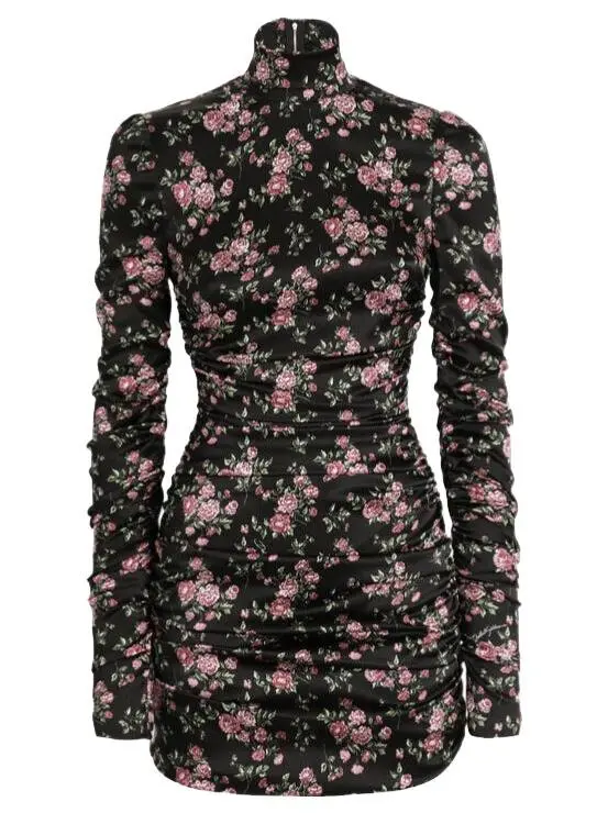 Dolce & Gabbana Ruched Floral Mini Dress - Black