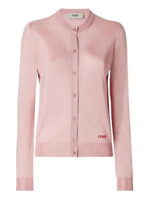 Fendi Logo Embroidered Crewneck Buttoned Cardigan - Light Pink