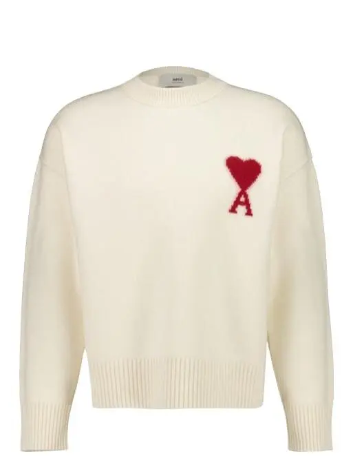 Ami Heart Intarsia Wool Sweater - White
