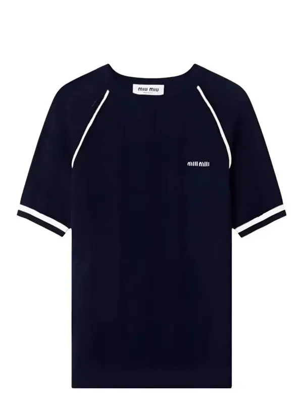 Miu Miu Ribbed Knit Short Sleeve Sweater - Black