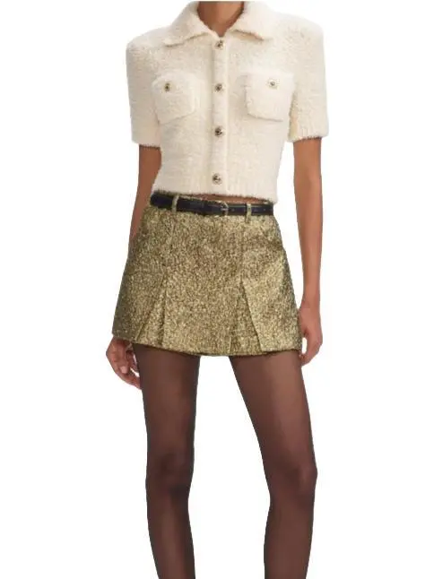 SELF-PORTRAIT Textured Finish Button-up Top - Zoom Media Cream Fluffy Knitted Top Zoom Media Cream Fluffy Knitted Top