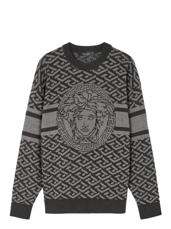 Versace La Greca Medusa Jacquard Wool Pullover - Black