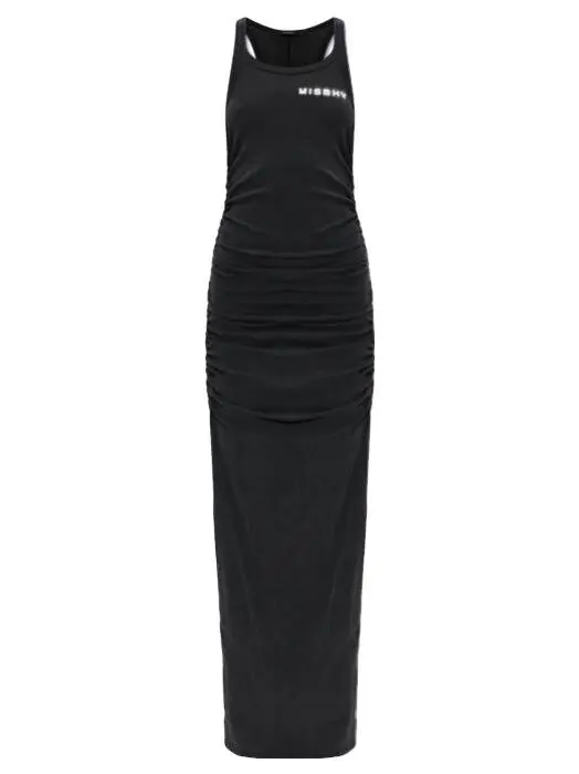 MISBHV Logo-print Ruched Maxi Dress - Black