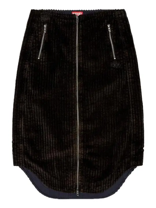 DIESEL® Corduroy Zip-up Skirt With Oval D Logo Detail - Black