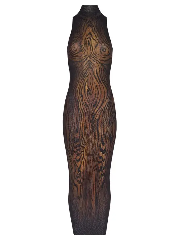 JEAN PAUL GAULTIER High-neck Wood-print Dress - Black
