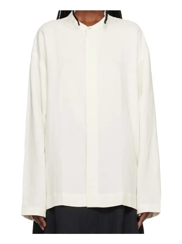 Studio Nicholson Collarless Shirt With Button Fastening And Long Sleeves - Chalk White