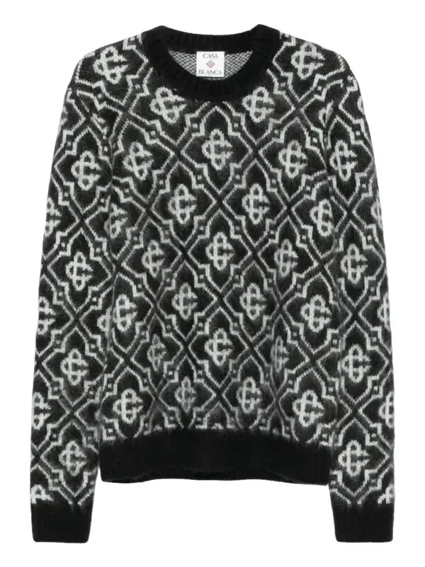 Casablanca Geometric Jacquard Logo Crewneck Sweater - Black