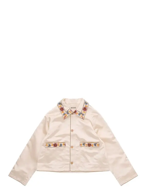 BODE Embroidered Floral Satin Jacket - Cream Multi