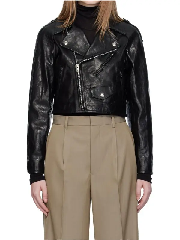 Auralee Short Cycling Leather Jacket - Black