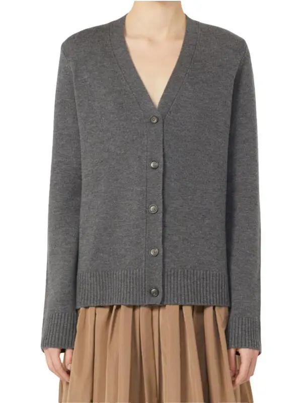 Max Mara Apollo V-neck Cardigan With Suede Elbow Patches - Medium Grey