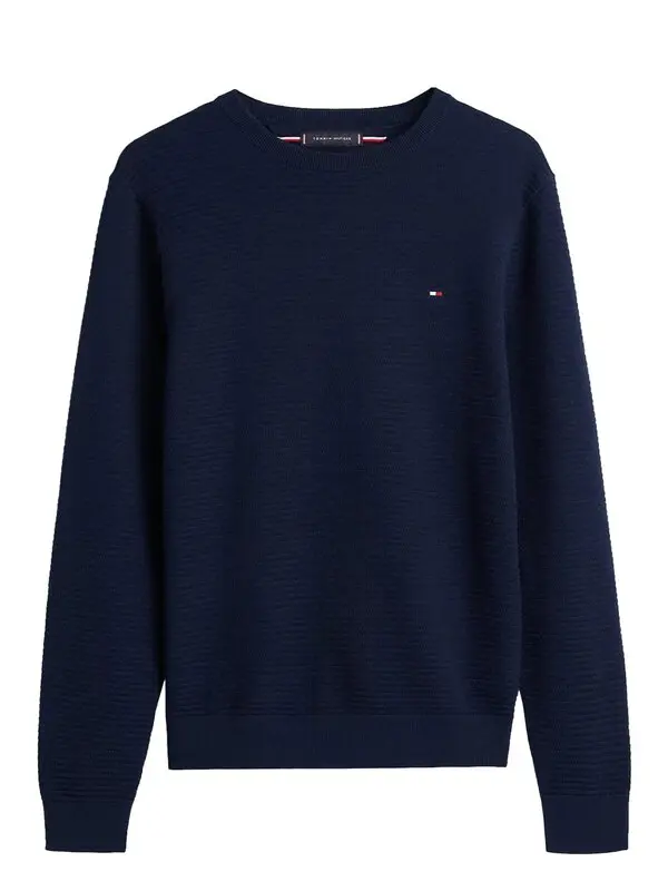 Tommy Hilfiger Textured Knit Crew Neck Jumper - Late Night Navy Blue